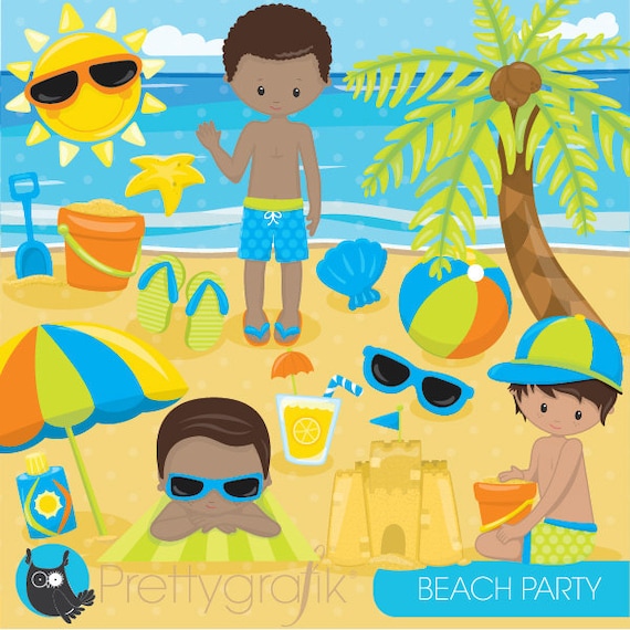 Beach party clipart commercial use, beach kids vector graphics ...