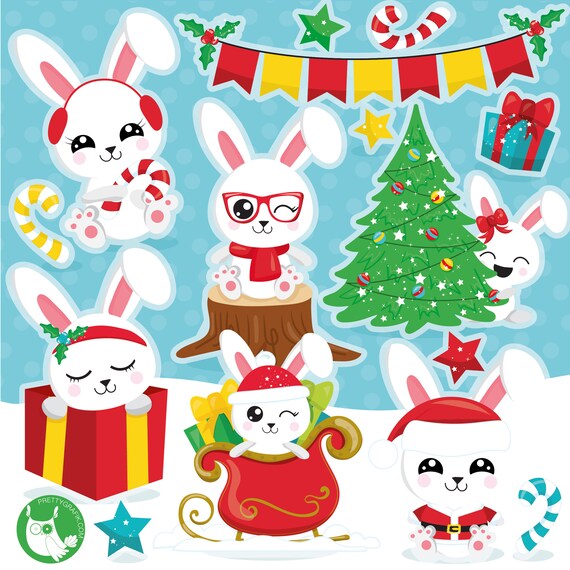 Christmas Rabbits, clipart, clipart commercial use, vector graphics ...