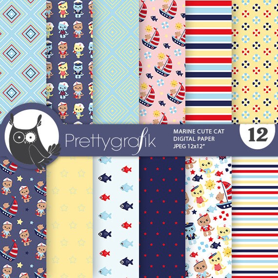 Marine Cute Cats, patterns, commercial use, scrapbook papers ...