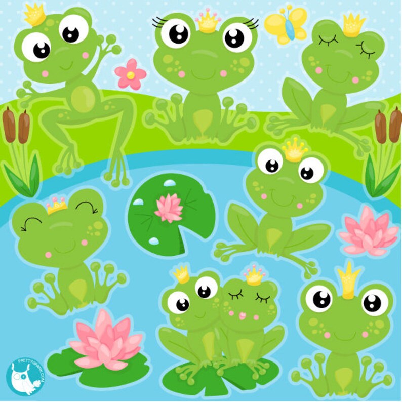 Frog Clipart Commercial Use Frogs Vector Graphics Frog - Etsy