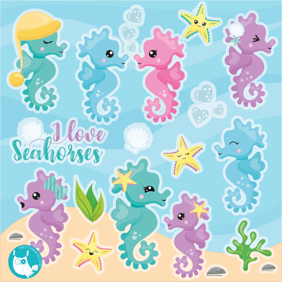 Kawaii Seahorses, Clipart, Clipart Commercial Use, Vector Graphics ...
