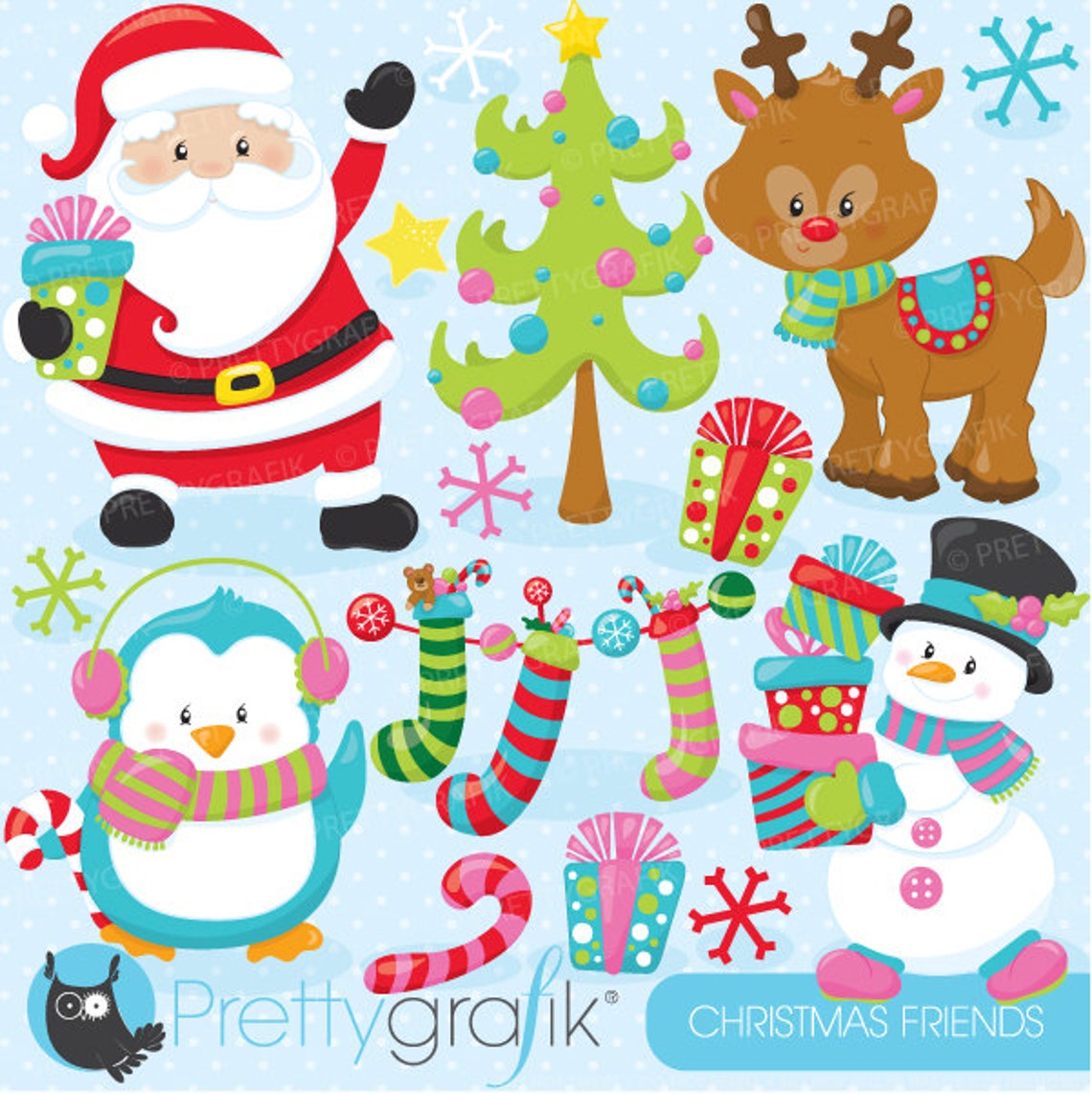 Christmas Friends Clipart Commercial Use Christmas Girls - Etsy