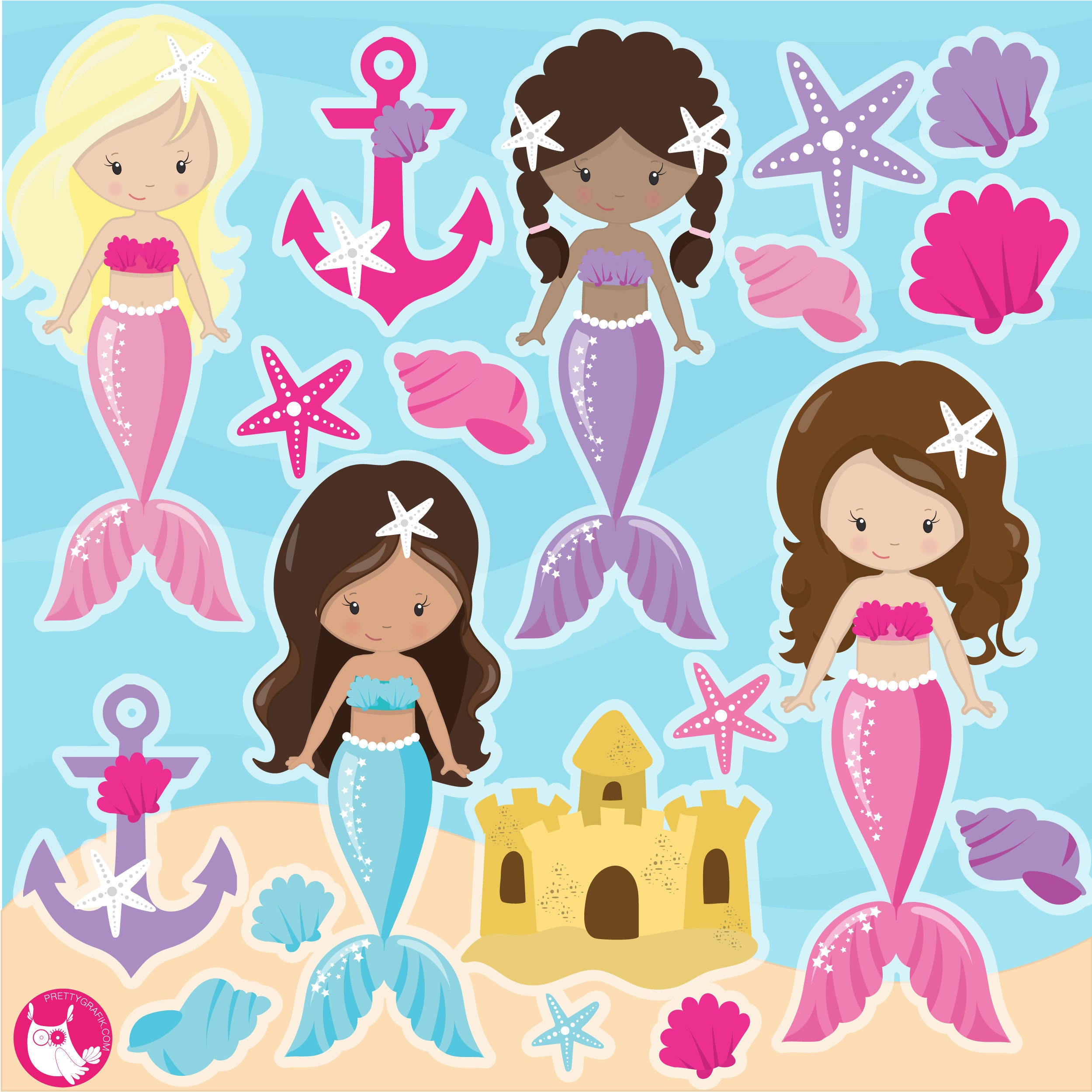digital images Mermaid clipart vector graphics Mermaids made in cartoon ...
