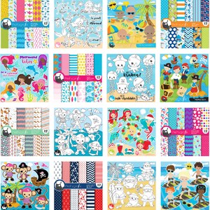 Ocean Fun BUNDLE Graphic Set, Mermaid Clipart Commercial Use, Summer ...