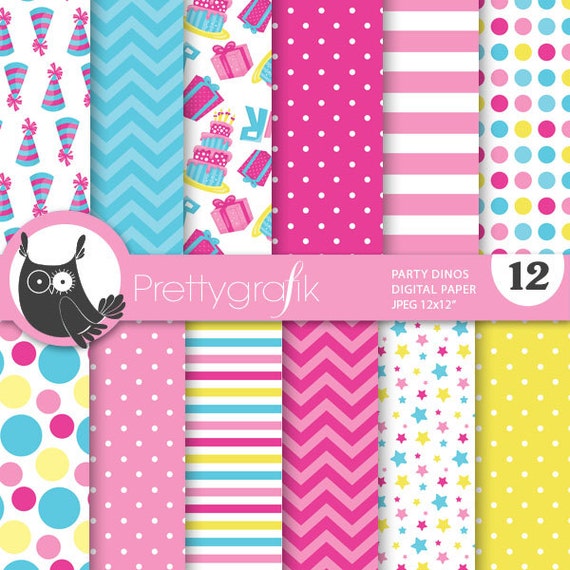 Dinosaur birthday digital patterns, commercial use, scrapbook papers ...
