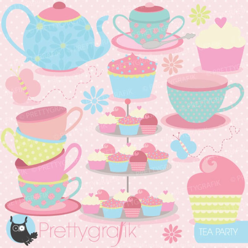 Tea Party Clipart Commercial Use Vector Graphics Digital - Etsy