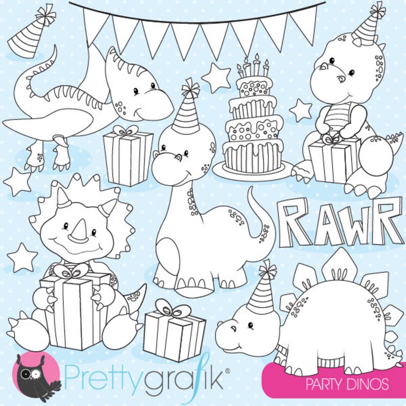 Dinosaur Party Stamps Digital Stamp Commercial Use Vector - Etsy