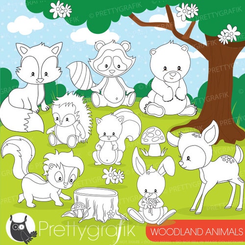 Woodland Animals Digital Stamp Commercial Use Vector - Etsy