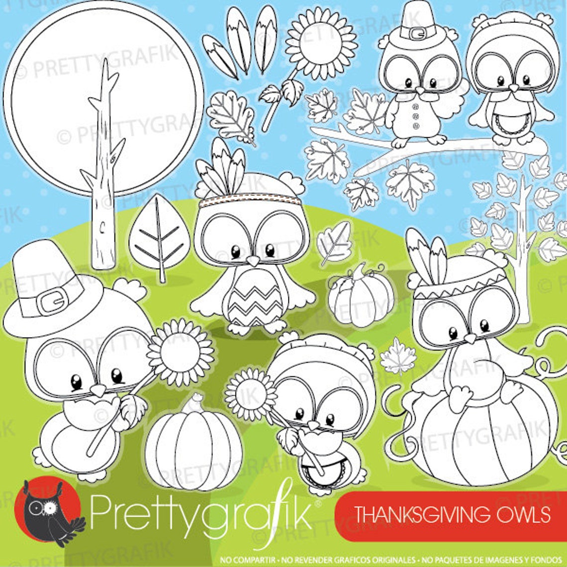Thanksgiving Owls Digital Stamp Commercial Use Vector - Etsy