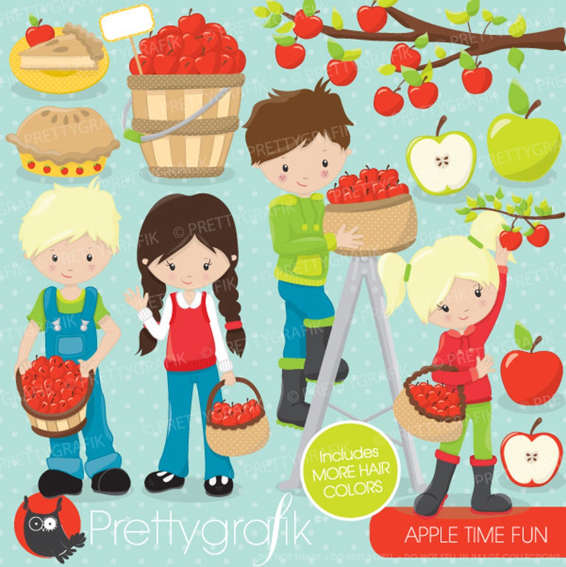 Apple Picking Kids Clipart Commercial Use Vector Graphics - Etsy
