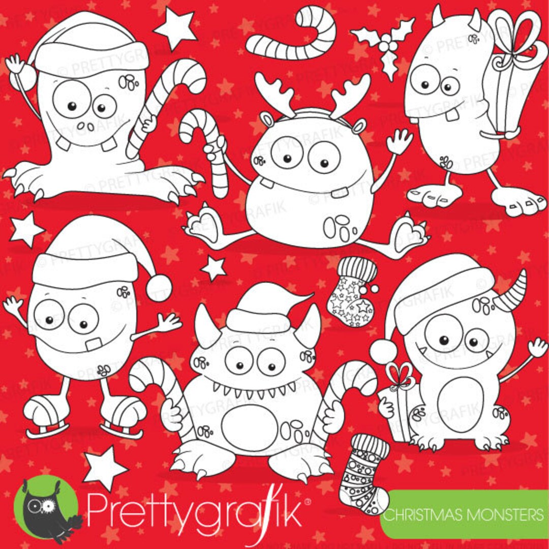 Christmas Monsters Digital Stamp Commercial Use, Vector Graphics ...