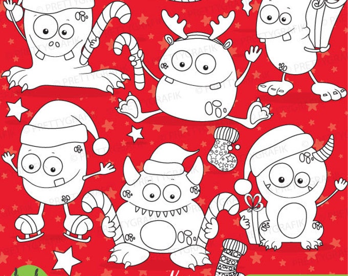 Christmas Monsters Digital Stamp Commercial Use Vector - Etsy