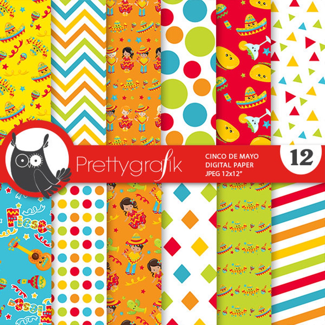 Cinco De Mayo Digital Patterns, Mexican Fiesta Commercial Use ...