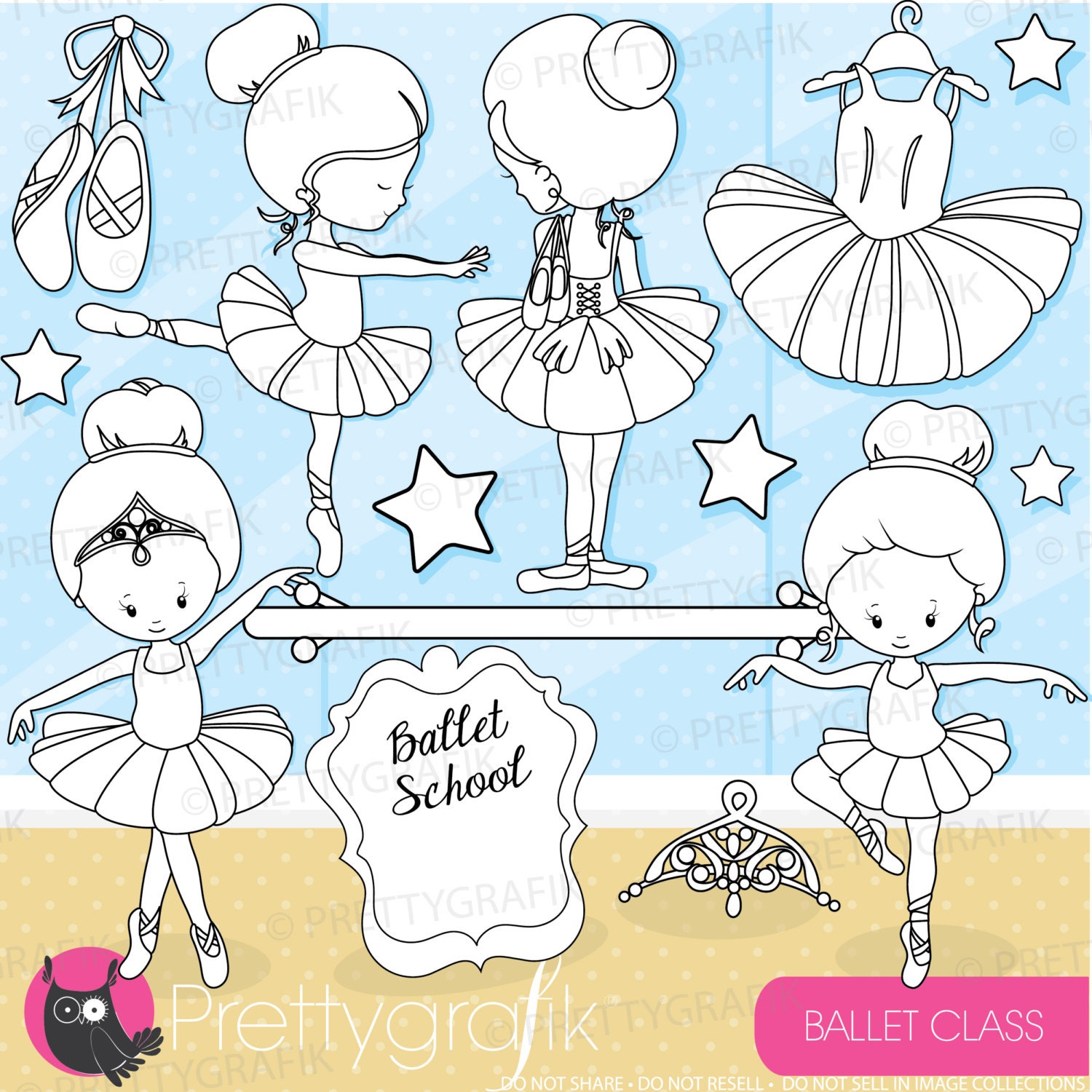 Ballerina Ballet Class Digital Stamp Commercial Use Vector - Etsy