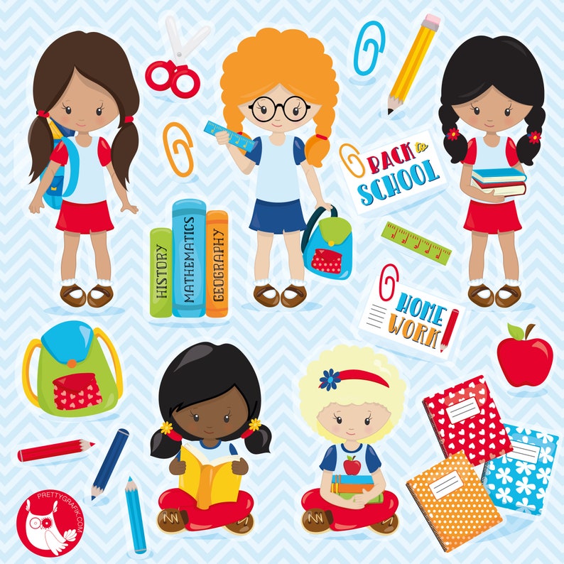Back to School Girls Clipart Clipart Commercial Use Vector - Etsy