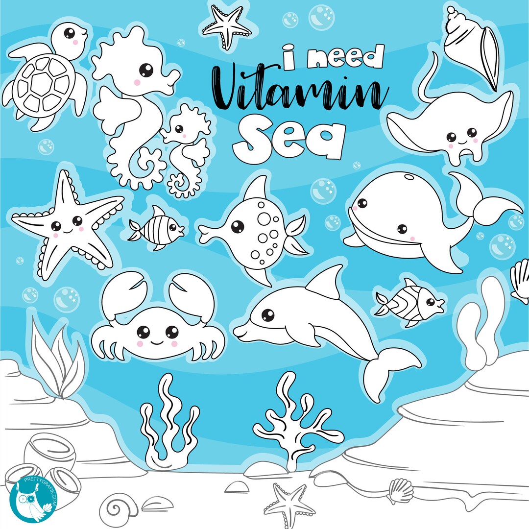 Sea Animals Digital Stamp Commercial Use Vector Graphics - Etsy