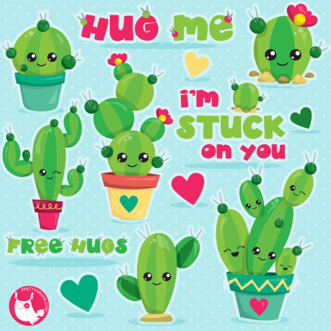 Cactus Clipart Commercial Use Succulent Vector Graphics - Etsy