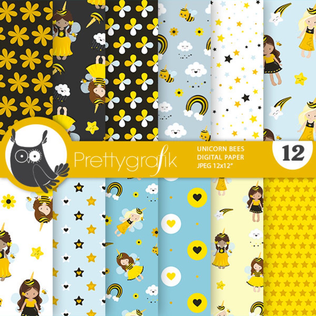Unicorn Bees, Patterns, Commercial Use, Scrapbook Papers, Background ...