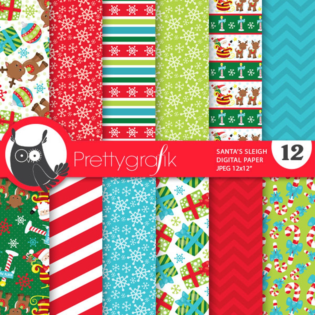 Christmas Santa Digital Paper Commercial Use Scrapbook - Etsy