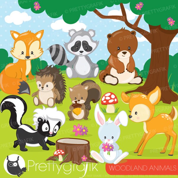 Art & Collectibles Digital Cute forest Art fox Clipart forest animal ...