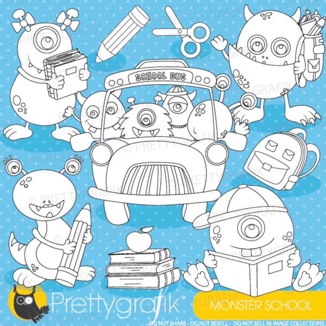 Monster School Digital Stamp Commercial Use Vector Graphics - Etsy