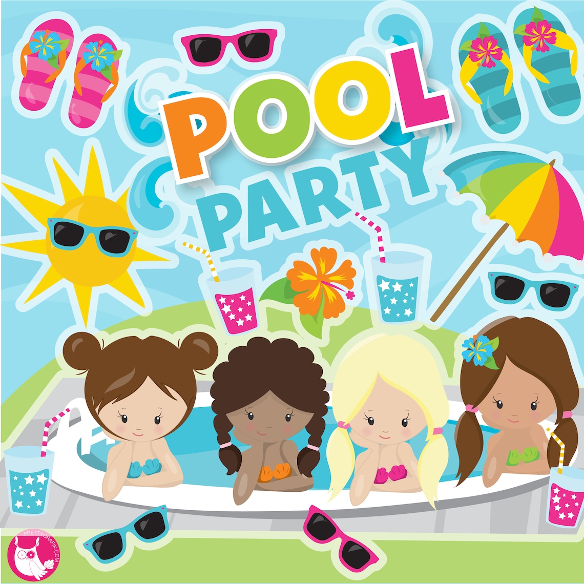 Girls Pool Party Clipart Commercial Use Vector Graphics - Etsy