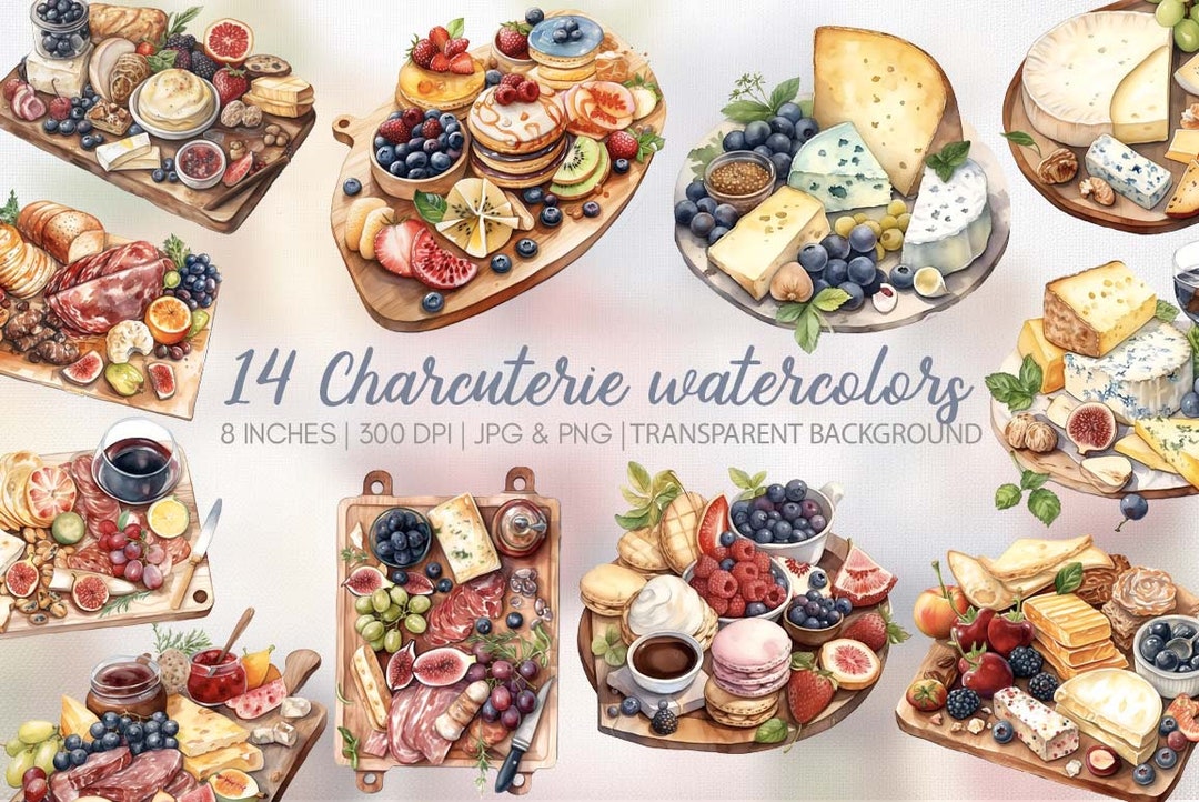 Charcuterie Board Clipart Watercolor Png Graphics - Etsy
