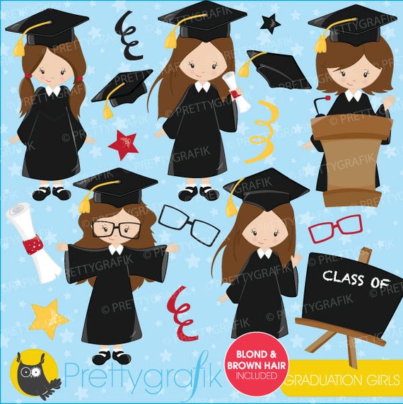 Graduation girls clipart commercial use, vector graphics, digital clip ...