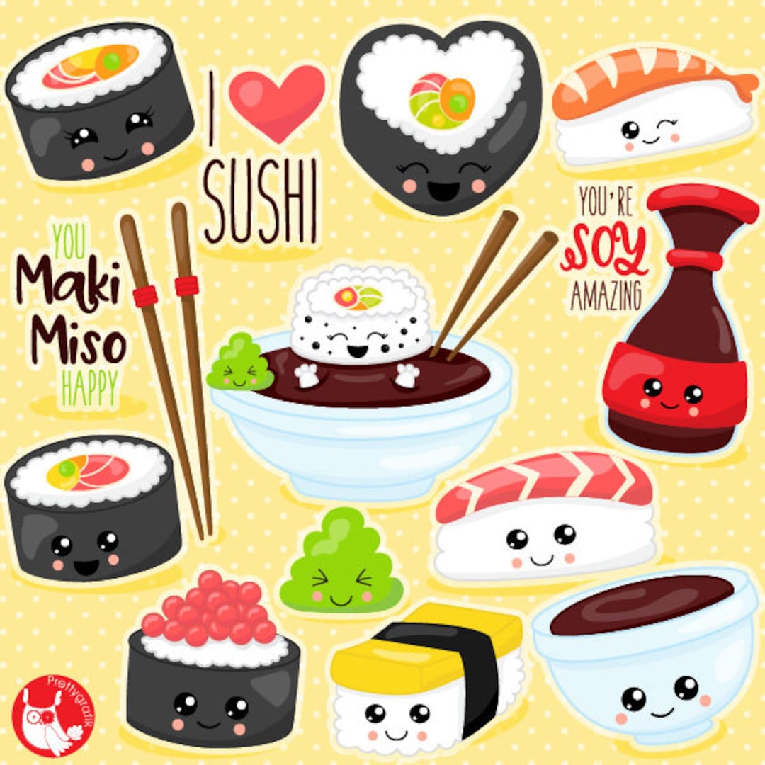 Kawaii Sushi Clipart Commercial Use, Vector Graphics, Digital Clip Art ...