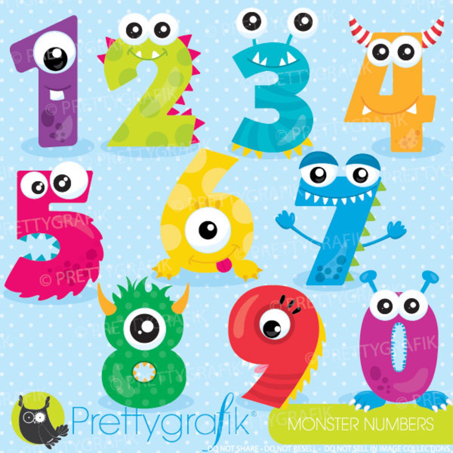 Monster Numbers Clipart Clipart Commercial Use Vector - Etsy
