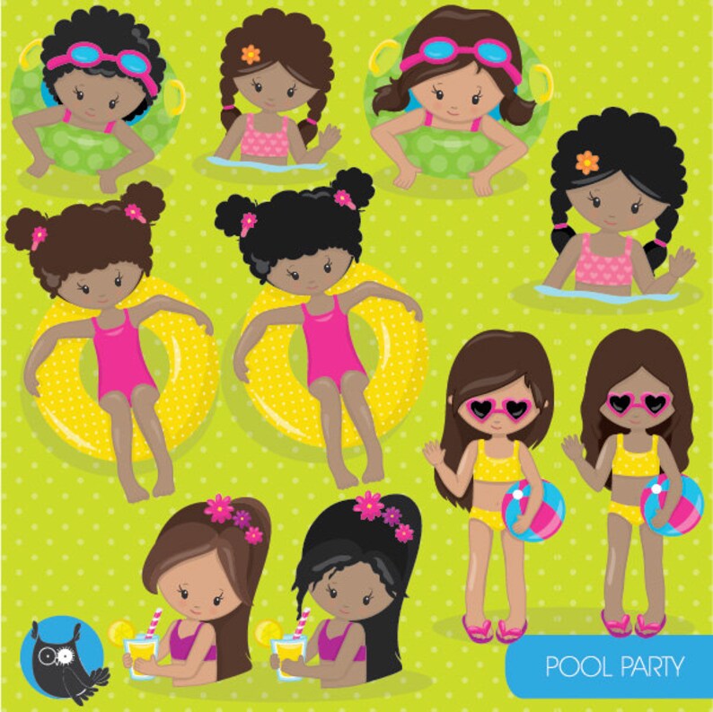 Pool Party Girls Clipart Commercial Use Kids Vector Graphics - Etsy