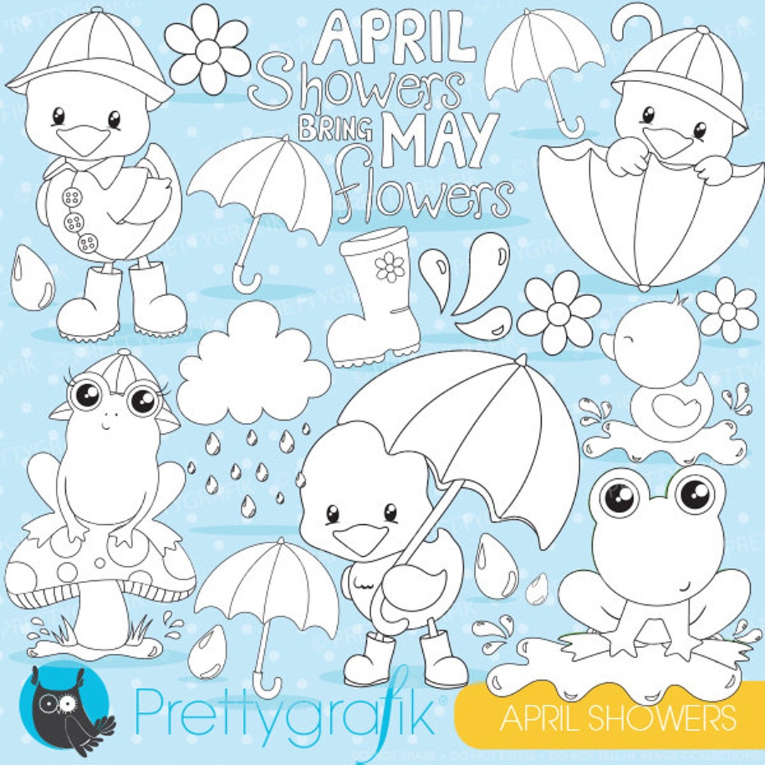 April Showers Clipart Commercial Use, Duck and Frog Graphics, Digital ...
