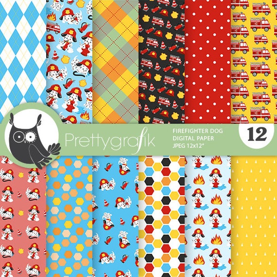 Firefighter Dog Patterns Commercial Use Scrapbook Papers - Etsy