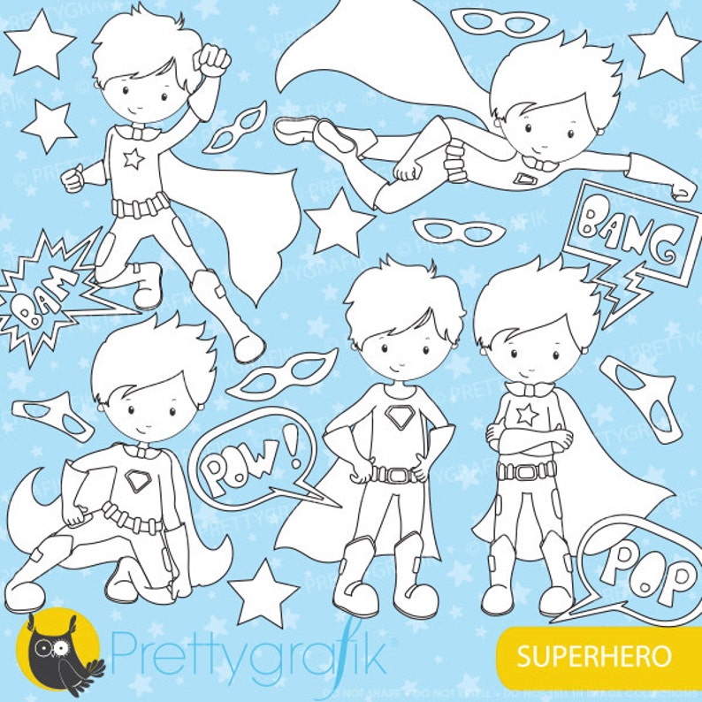 Superhero Boys Digital Stamp Commercial Use Vector Graphics - Etsy