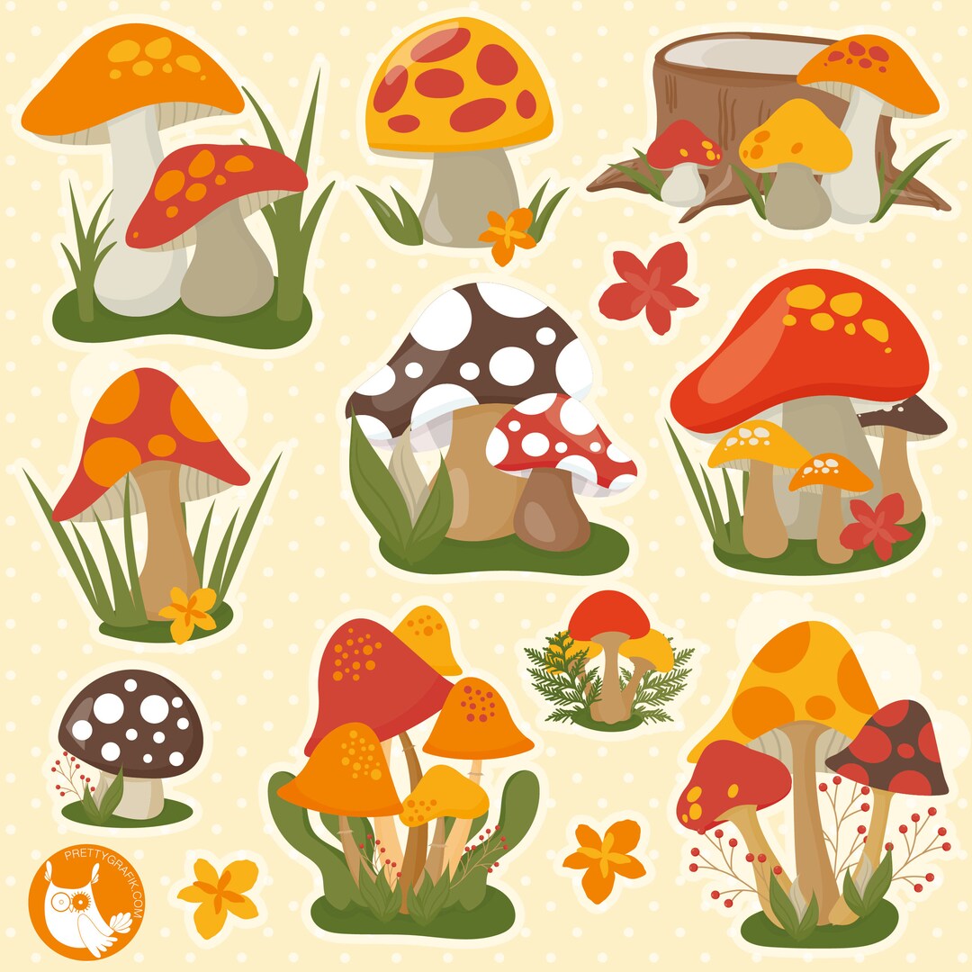 Retro Mushrooms, Clipart, Clipart Commercial Use, Vector Graphics, Clip ...