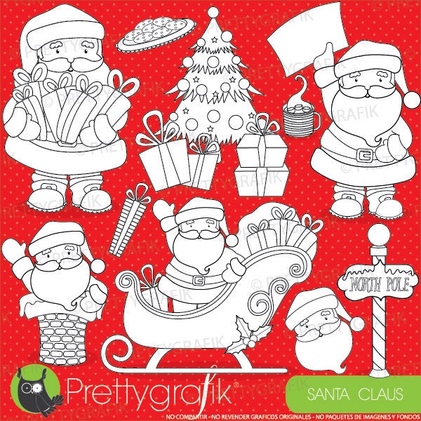 Santa Claus Digital Stamp Commercial Use Vector Graphics - Etsy