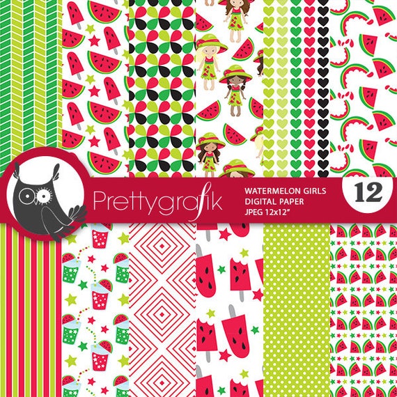 Watermelon girls digital patterns, scrapbook papers commercial use ...