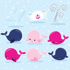 Pink Nautical Whales Clipart Commercial Use, Pink Whale Vector Graphics ...