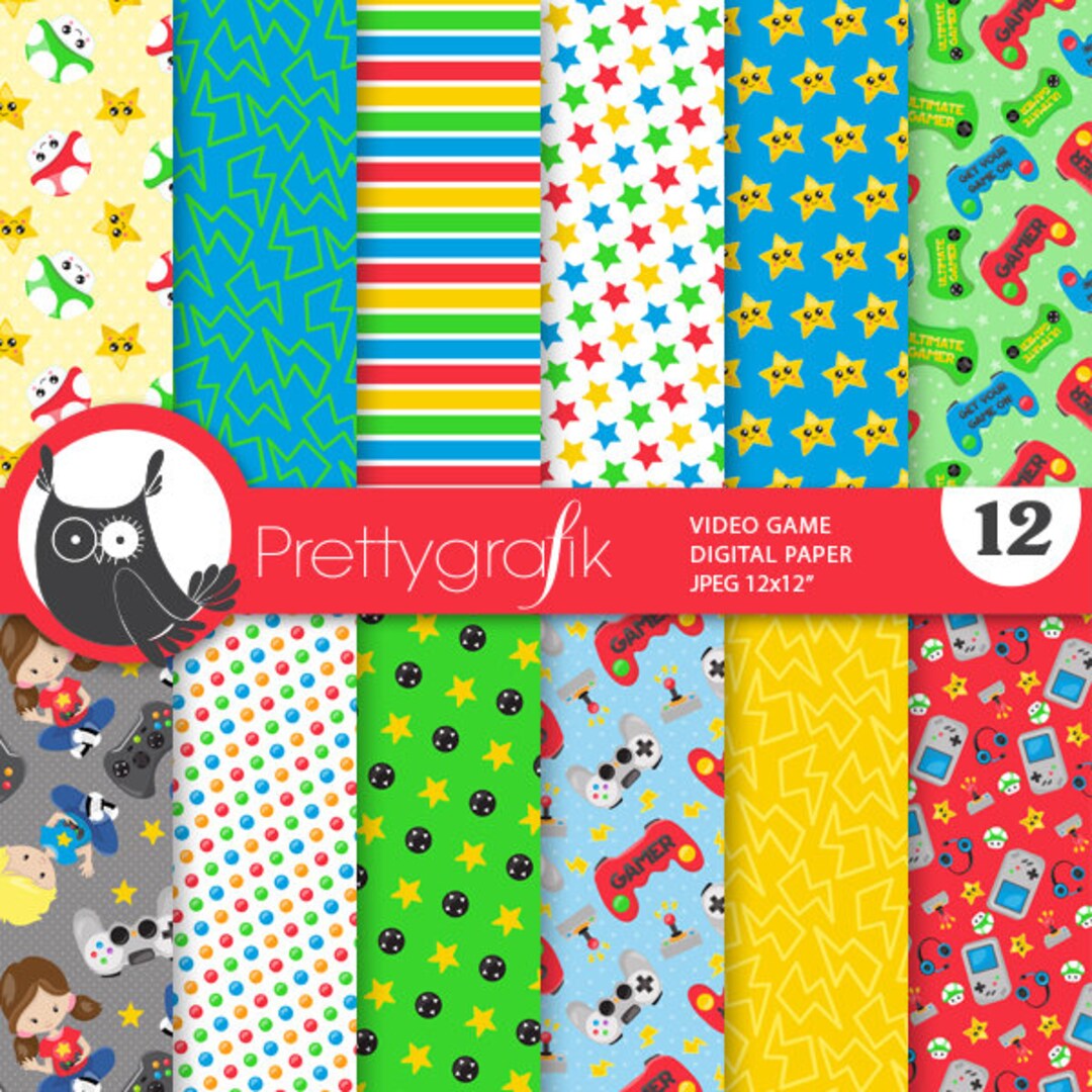 Video Game Digital Paper, Commercial Use, Scrapbook Patterns ...