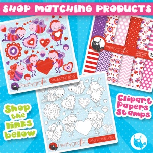 Valentine Bee Digital Stamp Commercial Use, Vector Graphics, Digital ...