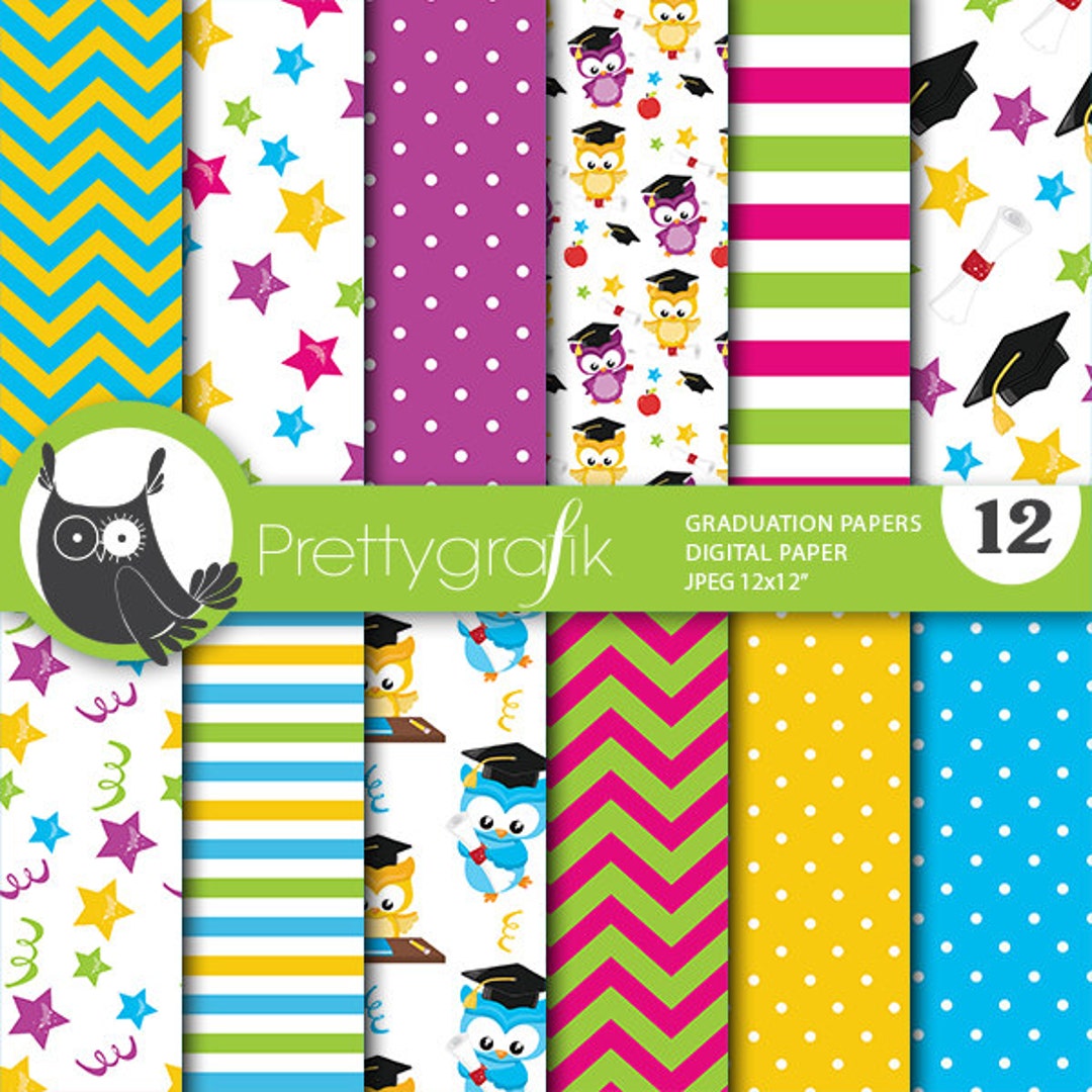 Graduation Owls Digital Paper, Commercial Use, Scrapbook Patterns ...