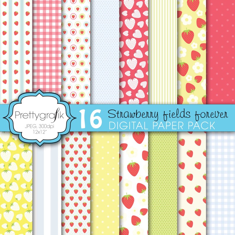 Strawberry Digital Paper Commercial Use Scrapbook Papers - Etsy