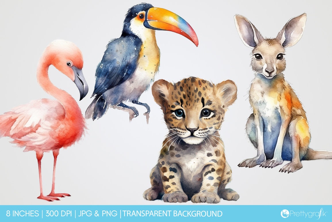 Zoo Animals Watercolor Clipart Clipart Commercial Use - Etsy