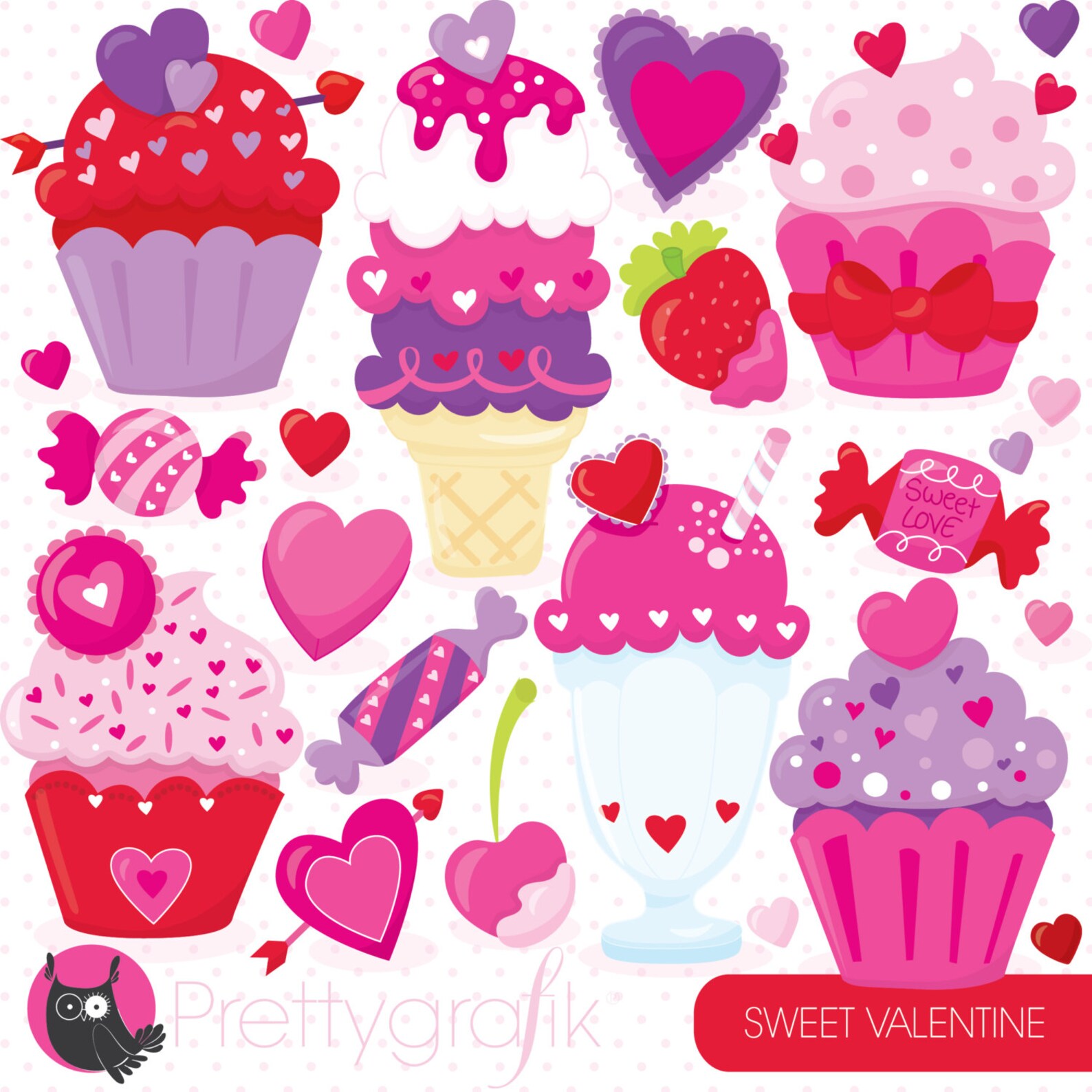 Valentine Sweets Dessert Clipart Commercial Use Valentine - Etsy