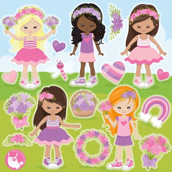 Spring Girls, clipart, clipart commercial use, vector graphics, clip ...