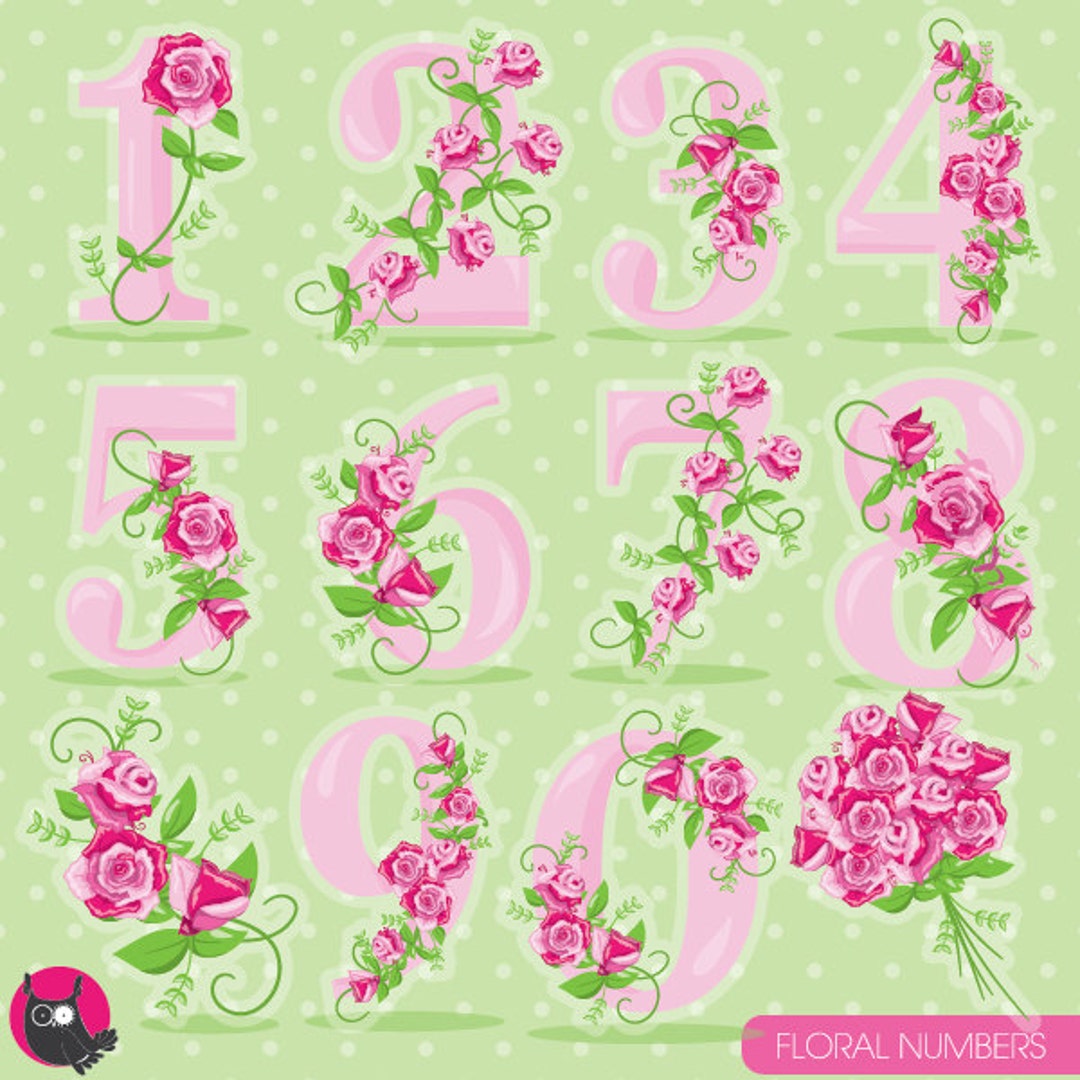 Floral Numbers Clipart, Wedding Clipart Commercial Use, Floral Vector ...