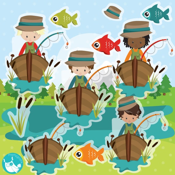 Fishing Boys clipart commercial use, vector graphics, digital clip art ...