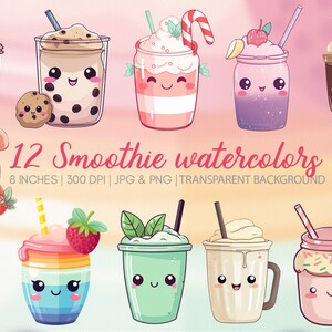 Smoothies Clipart Watercolor, Png, Graphics, Printable, Commercial Use ...