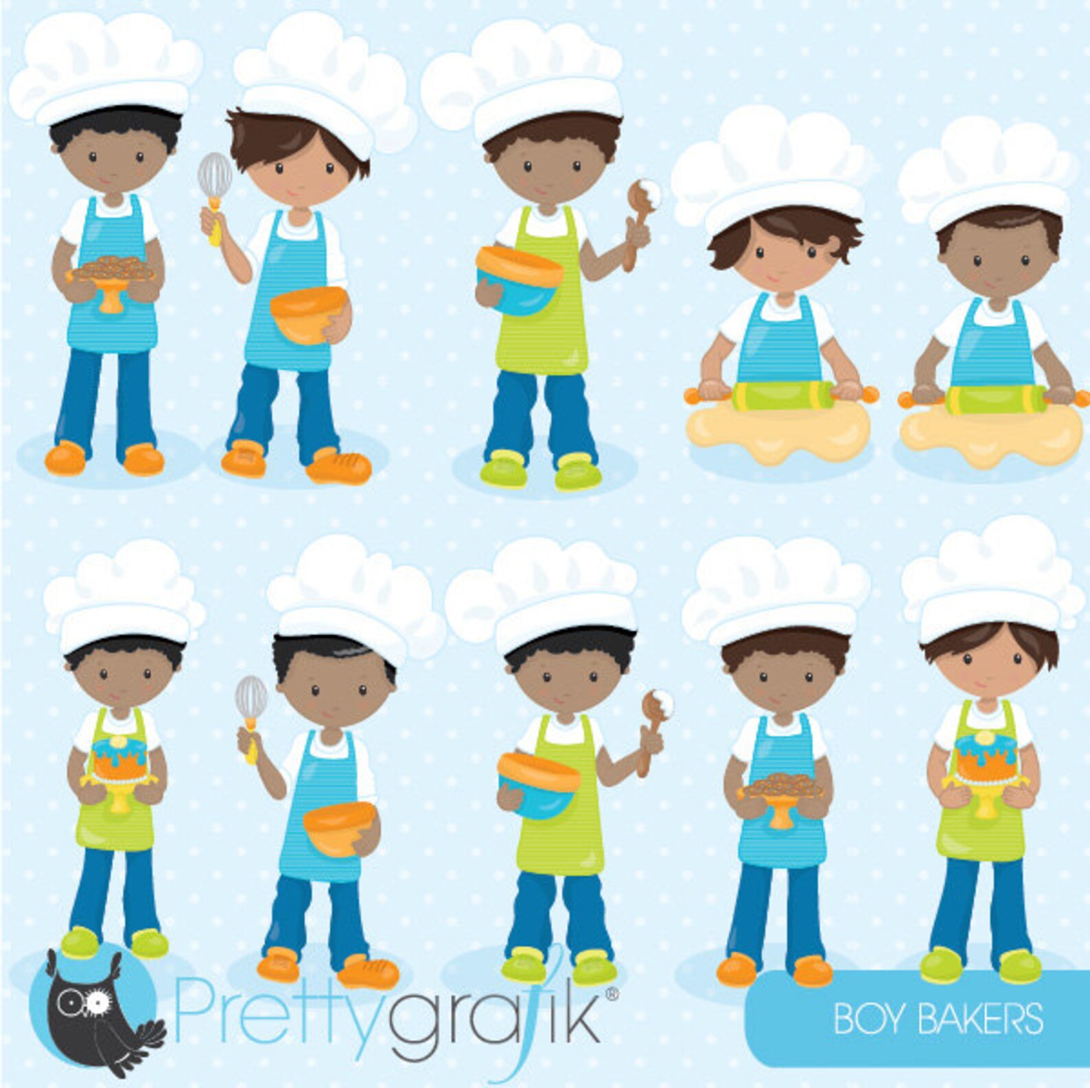 Baking Boys Clipart Commercial Use Vector Graphics Digital - Etsy