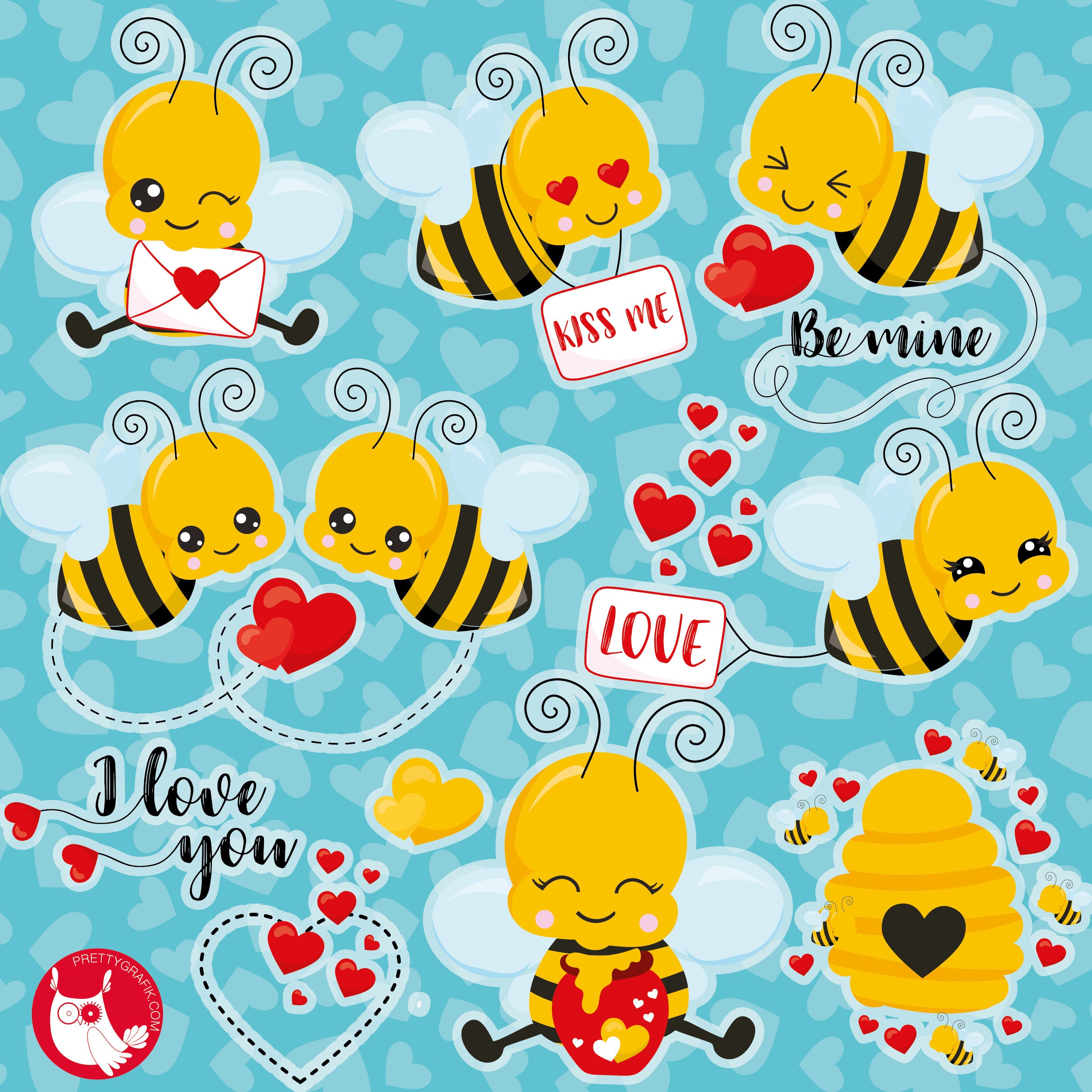Bee Valentine's Day Clipart Commercial Use Vector | Etsy
